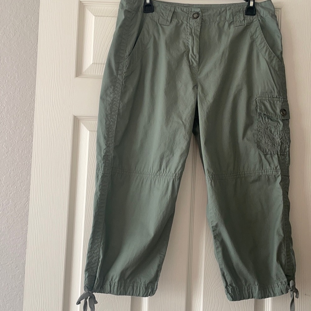 Laura Scott Pants 8 Pockets 100% Cotton Capri Belt - Gem